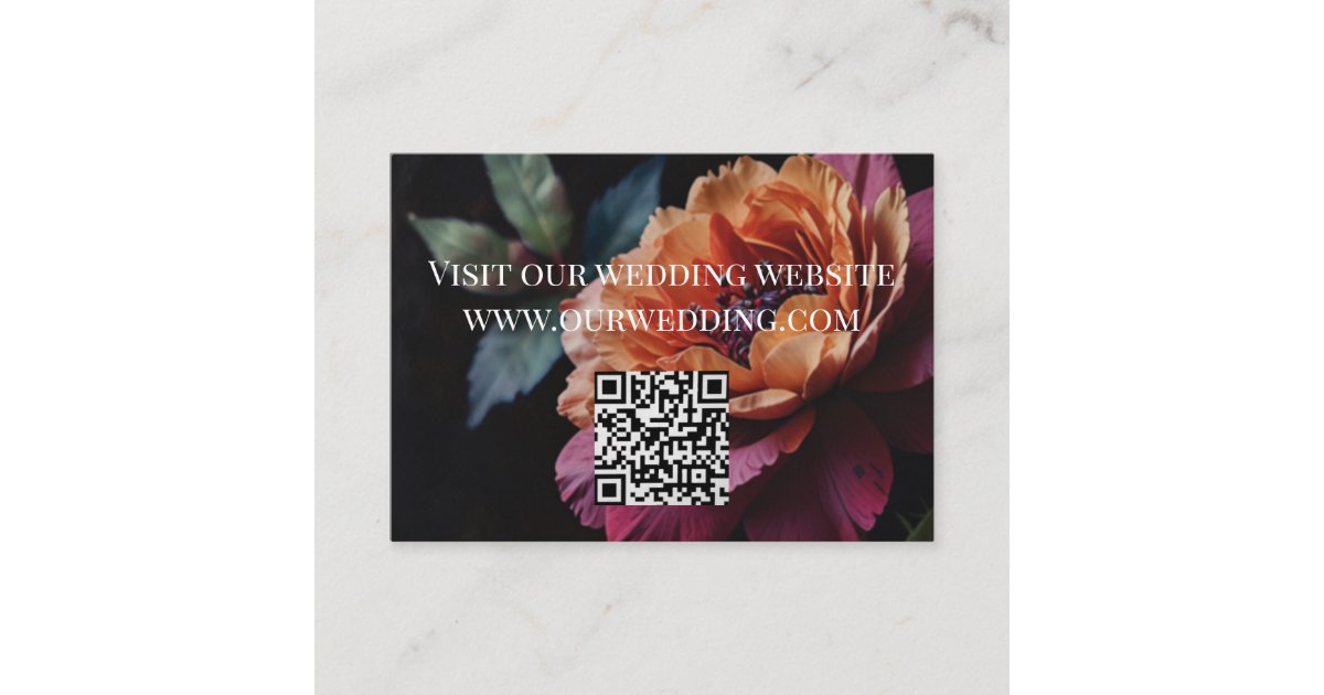 Elegant vintage peachy red floral moody QR code Enclosure Card | Zazzle