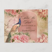 Elegant Vintage Peacock Floral Pink Save the Date Announcement Postcard ...