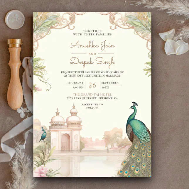 Elegant Vintage Peacock Indian Palace Wedding Invitation | Zazzle