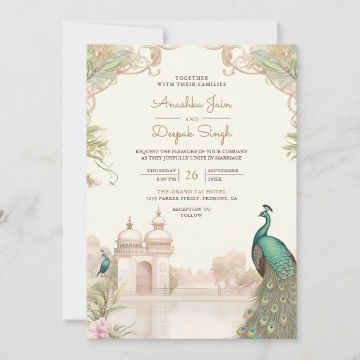Elegant Vintage Peacock Indian Palace Wedding Invitation | Zazzle