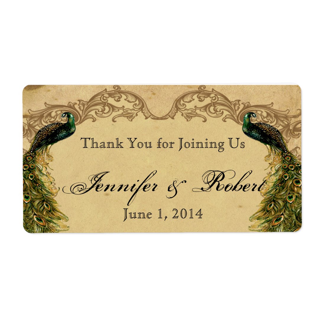 Elegant Vintage Peacock Posh Water Bottle Label | Zazzle
