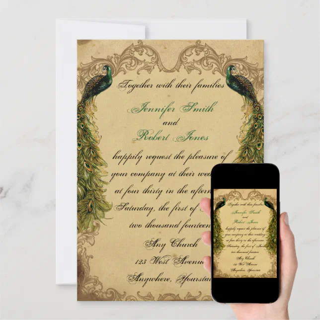 Elegant Vintage Peacock Posh Wedding Invitation | Zazzle