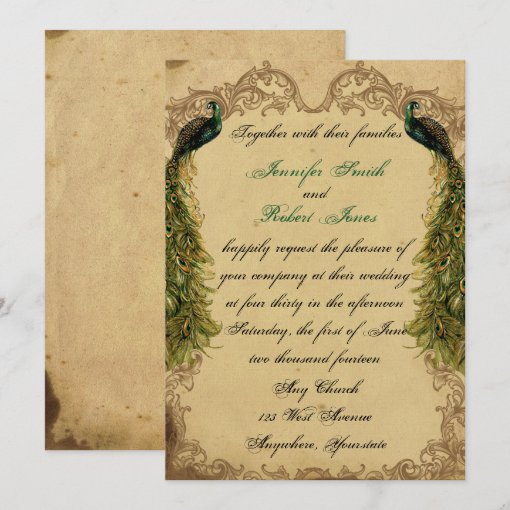 Elegant Vintage Peacock Posh Wedding Invitation | Zazzle