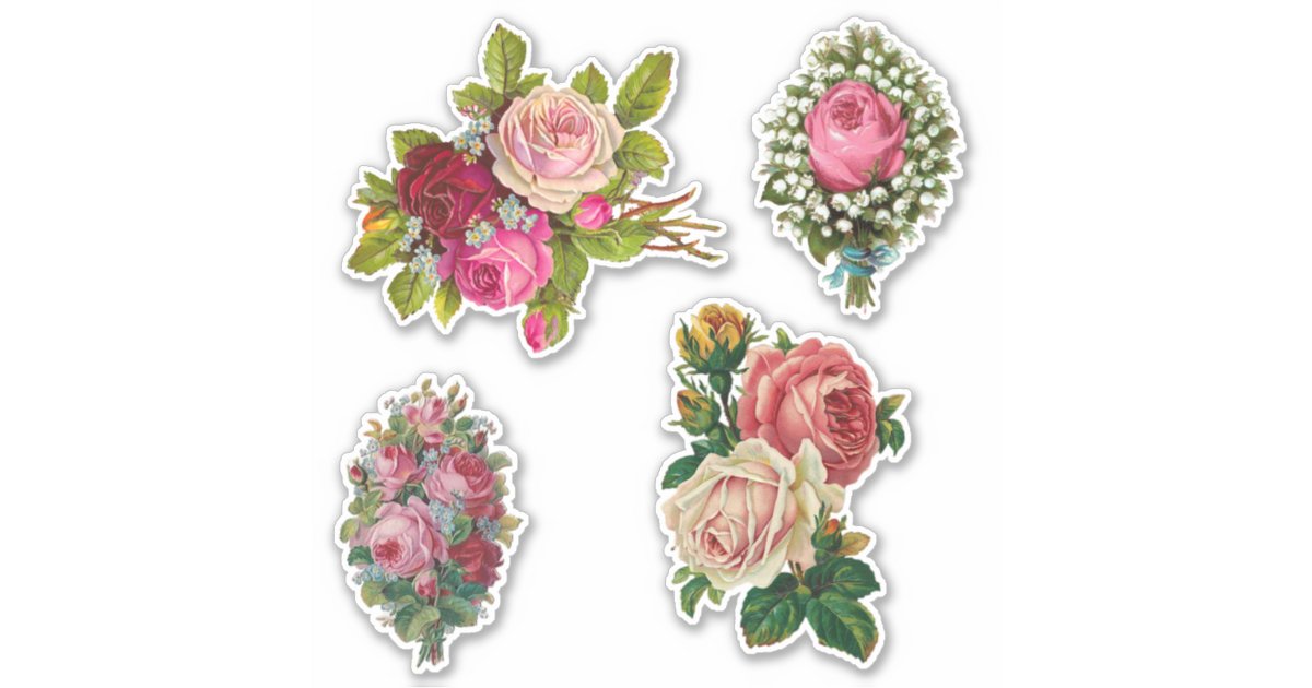 Elegant Vintage Pink and Red Roses Sticker | Zazzle
