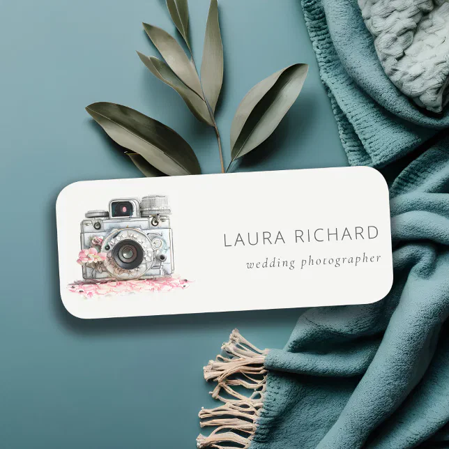 Elegant Vintage Pink Floral Camera Photography Name Tag | Zazzle