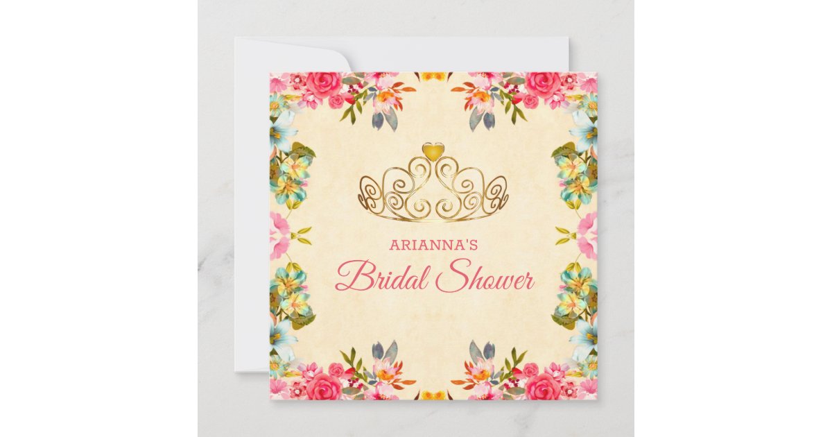 Elegant Vintage Pink Floral Princess Bridal Shower Invitation | Zazzle