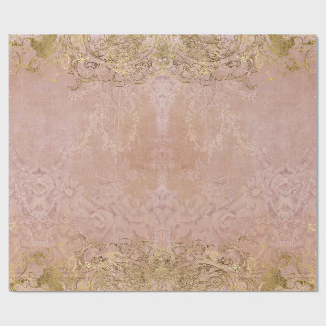 Elegant Vintage Pink Gold Foil Damask Decoupage Wrapping Paper | Zazzle