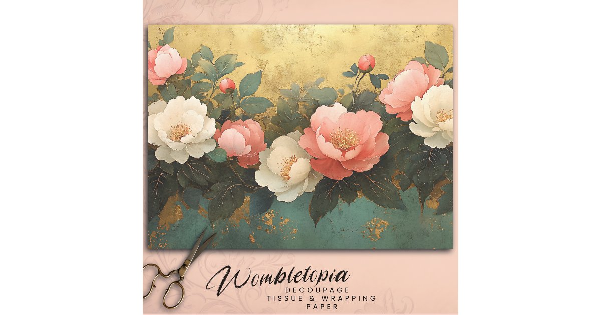 Elegant Vintage Pink Peonies Floral Art Decoupage Tissue Paper | Zazzle