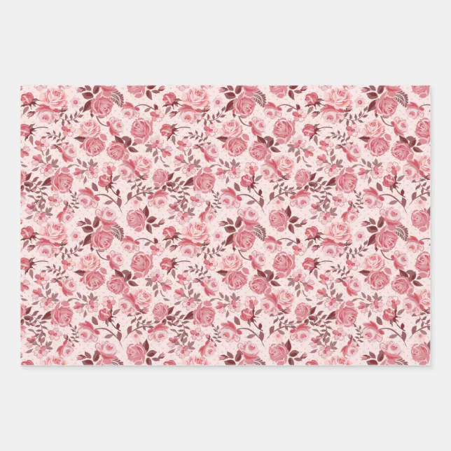 Elegant Vintage Pink Red Roses Floral Wrapping Paper Sheets | Zazzle