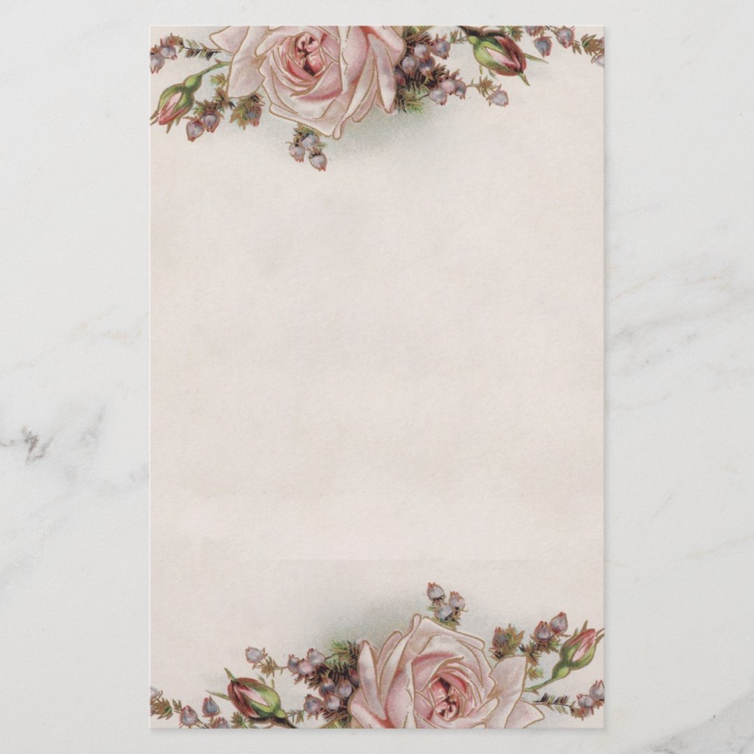 Elegant Vintage Pink Rose Stationery | Zazzle
