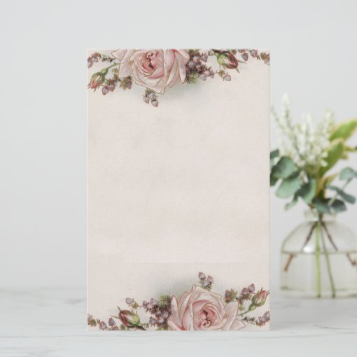 Elegant Vintage Pink Rose Stationery | Zazzle