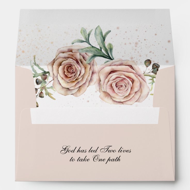 Elegant Vintage Pink Roses Inspirational Wedding Envelope | Zazzle