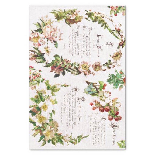 Elegant Vintage Poetry Flowers Antique Book Tissue Paper | Zazzle