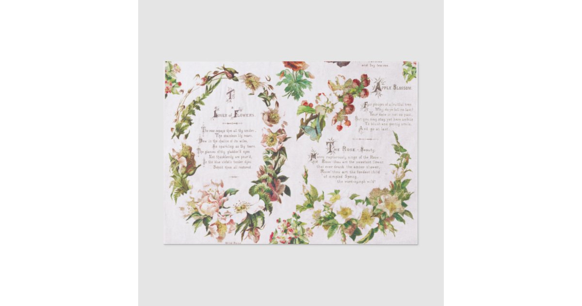 Elegant Vintage Poetry Flowers Antique Book Tissue Paper | Zazzle