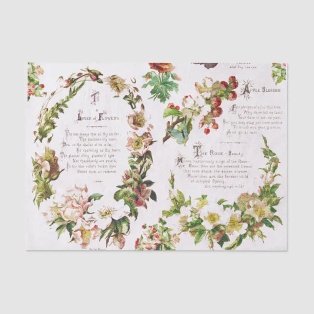 Elegant Vintage Poetry Flowers Antique Book Tissue Paper | Zazzle