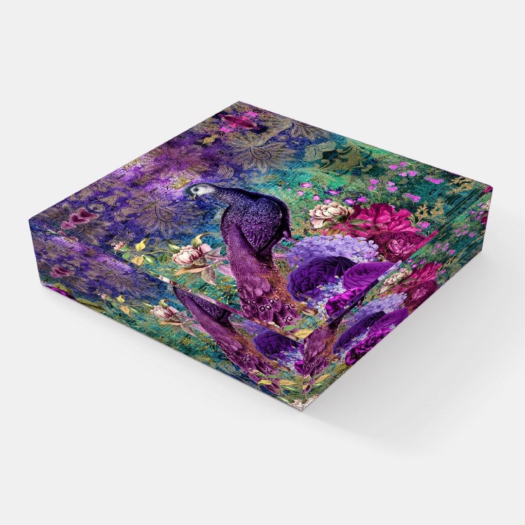 Elegant Vintage Purple Peacock Green Teal Paperweight | Zazzle
