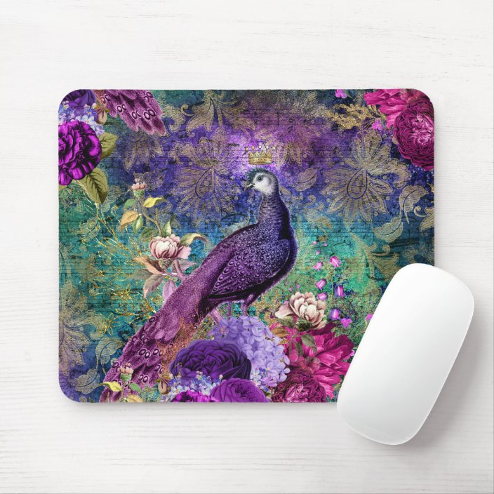 Elegant Vintage Purple Peacock Teal Mouse Pad | Zazzle