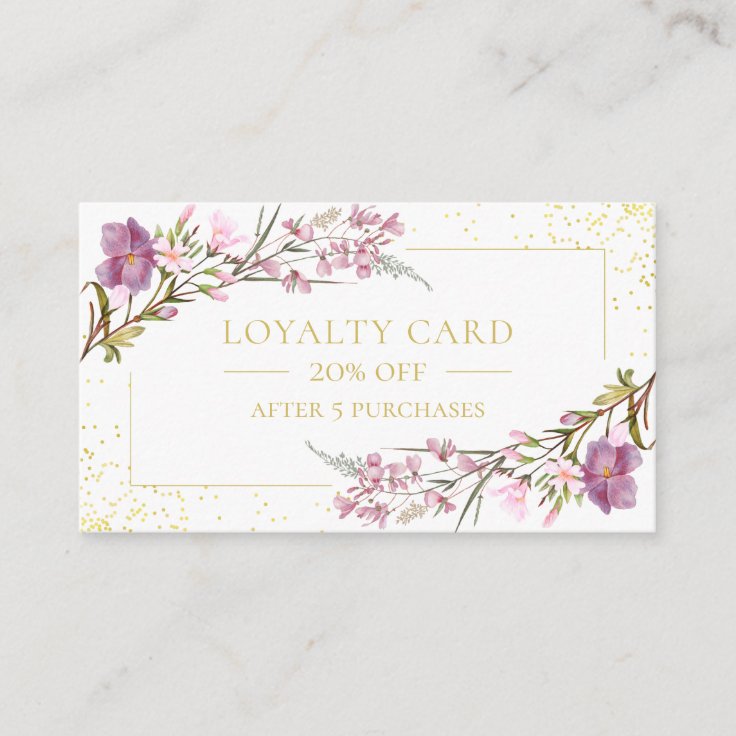 Elegant Vintage Purple Pink Flowers Loyalty Card | Zazzle