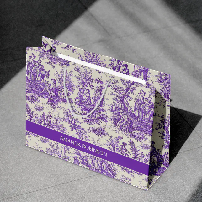 Elegant vintage purple toile de jouy large gift bag | Zazzle
