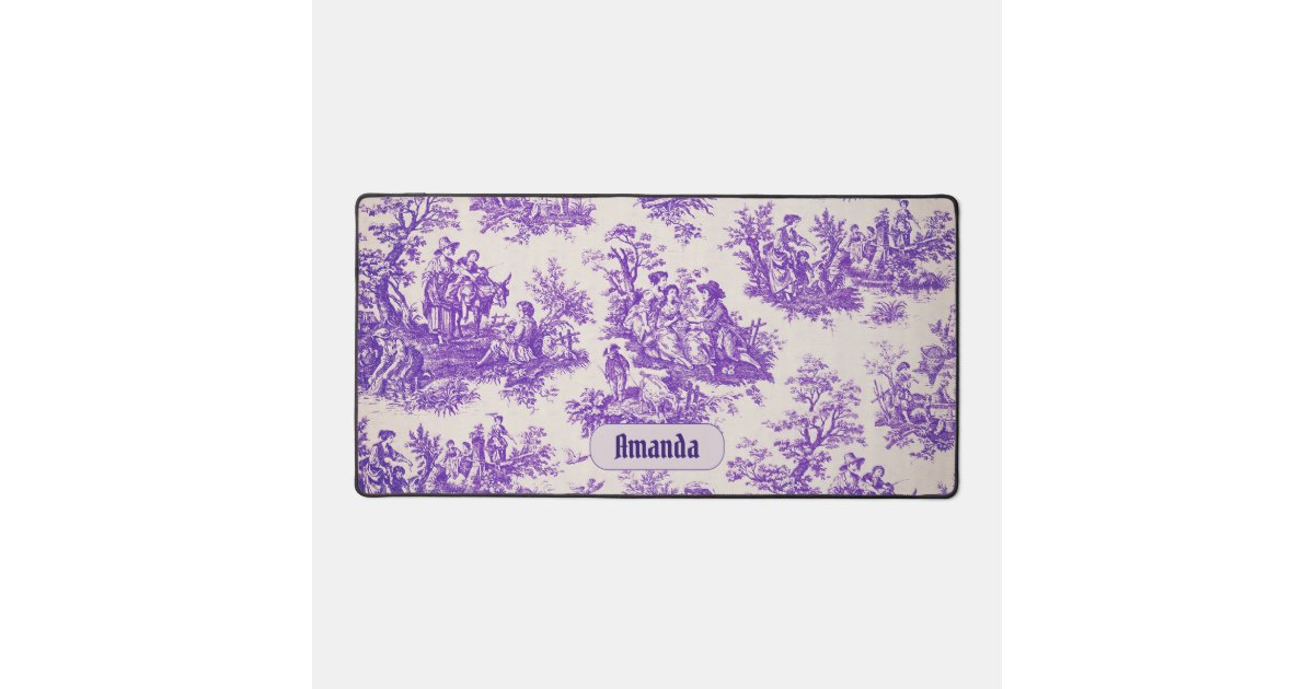 Elegant vintage purple toile de jouy monogram desk mat | Zazzle