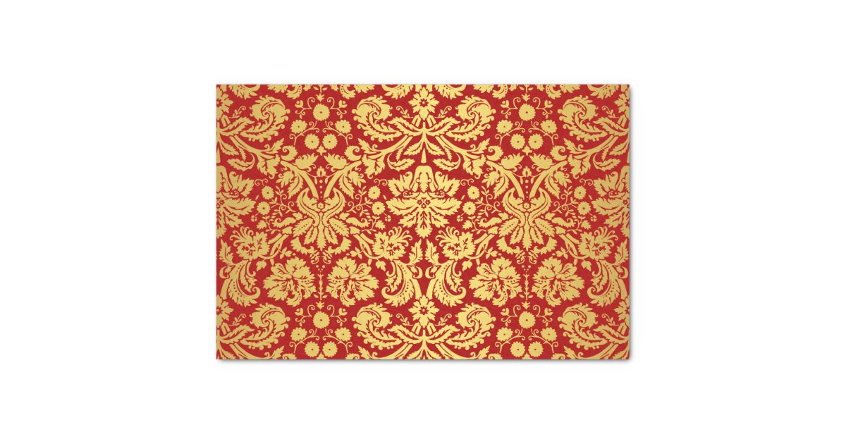 Elegant Vintage Red and Gold Royal Damask Pattern Tissue Paper | Zazzle