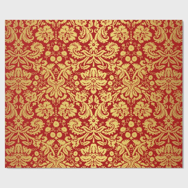 red damask print