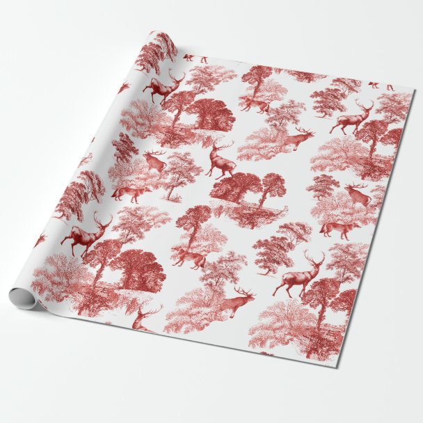 Elegant Vintage Red Fox Rabbit Country Toile Fabric | Zazzle