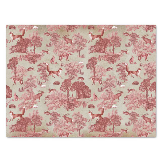 Elegant Vintage Red Fox Hare Woodland Toile Kraft Tissue Paper | Zazzle