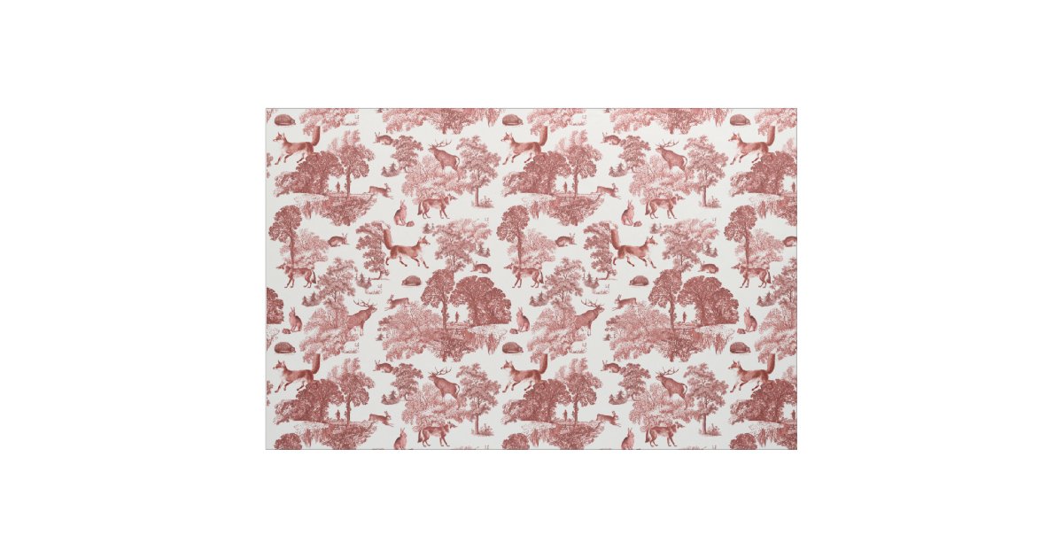 Elegant Vintage Red Fox Rabbit Country Toile Fabric | Zazzle