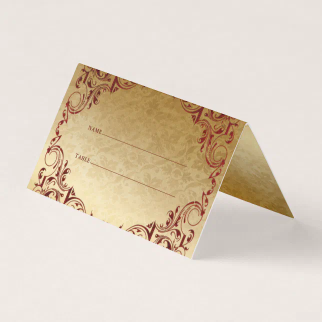 Elegant Vintage Red Gold Table Place Cards | Zazzle
