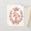 Elegant Vintage Red Horse Crown Laurel Bow Crest Postcard | Zazzle