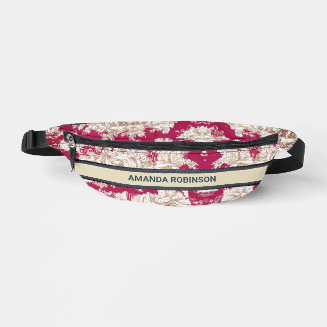 Elegant vintage red lake toile de jouy monogram s fanny pack | Zazzle