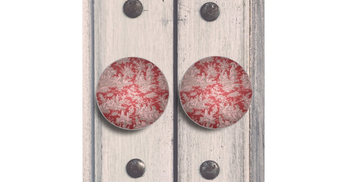 Elegant vintage red pink toile de jouy ceramic knob | Zazzle