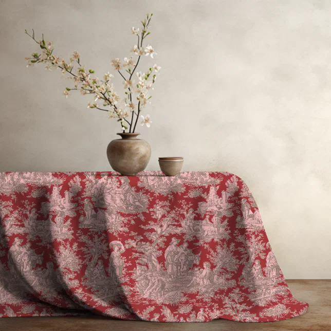 Elegant vintage red pink toile de jouy printed tablecloth | Zazzle