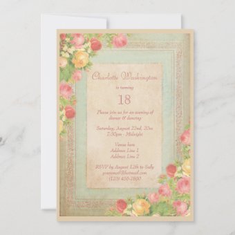 Elegant Vintage Roses 18th Birthday Party Invitation | Zazzle