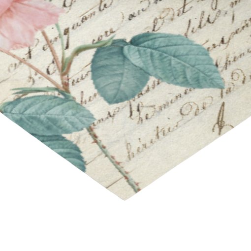 Elegant Vintage Roses on Handwriting French Script Tissue Paper | Zazzle