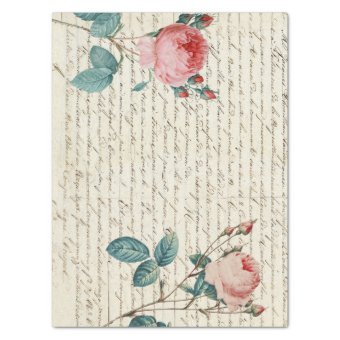Elegant Vintage Roses on Handwriting French Script Tissue Paper | Zazzle