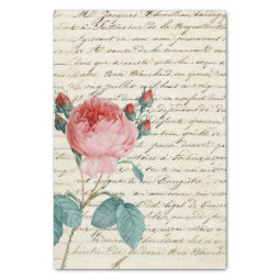 Elegant Vintage Roses on Handwriting French Script Tissue Paper | Zazzle