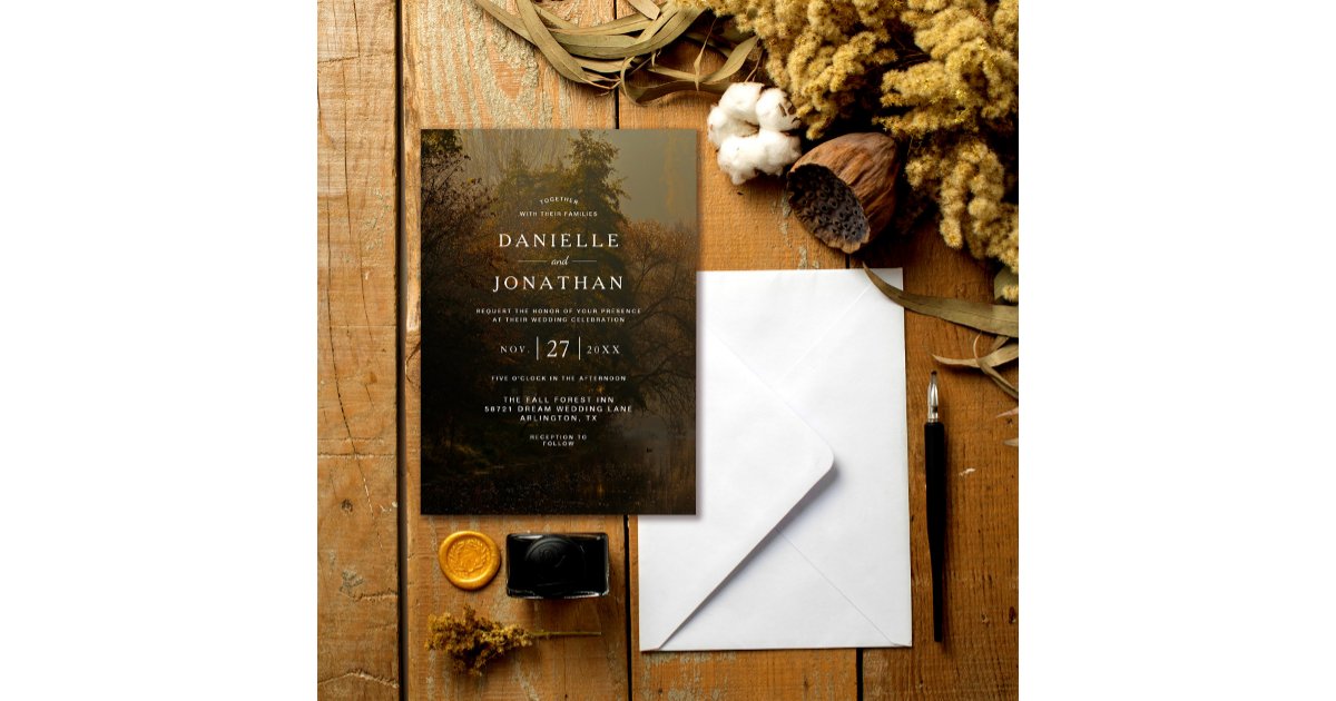 Elegant Vintage Rustic Fall Trees Wedding Invitation | Zazzle