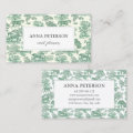 Elegant Vintage Sage Green Toile Horse Business Card | Zazzle