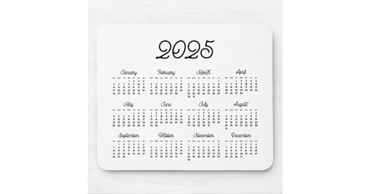 Elegant vintage script 2025 calendar mouse pad | Zazzle