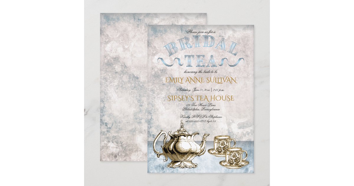 Elegant Vintage Tea Pot | Cups Bridal Tea Shower Invitation | Zazzle