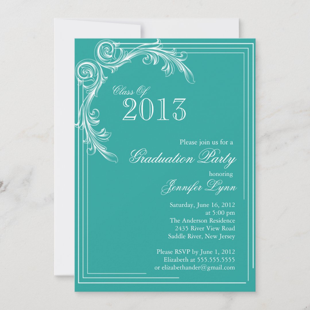 Elegant Vintage Teal Graduation Party Invitation | Zazzle