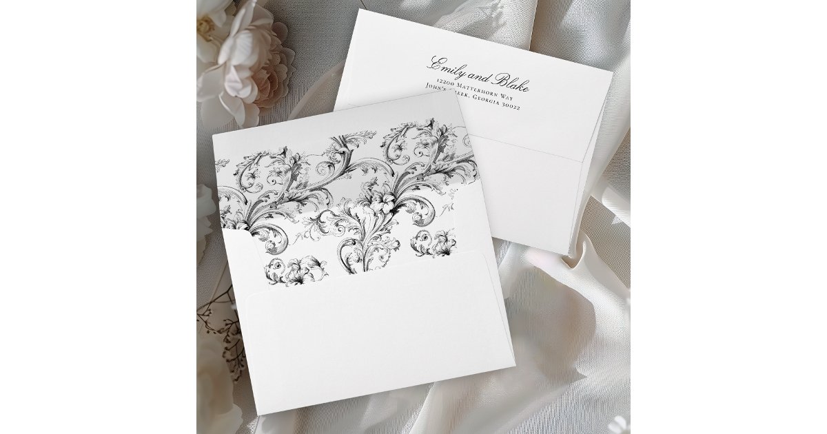 Elegant Vintage Toile Pattern with Return Address Envelope | Zazzle