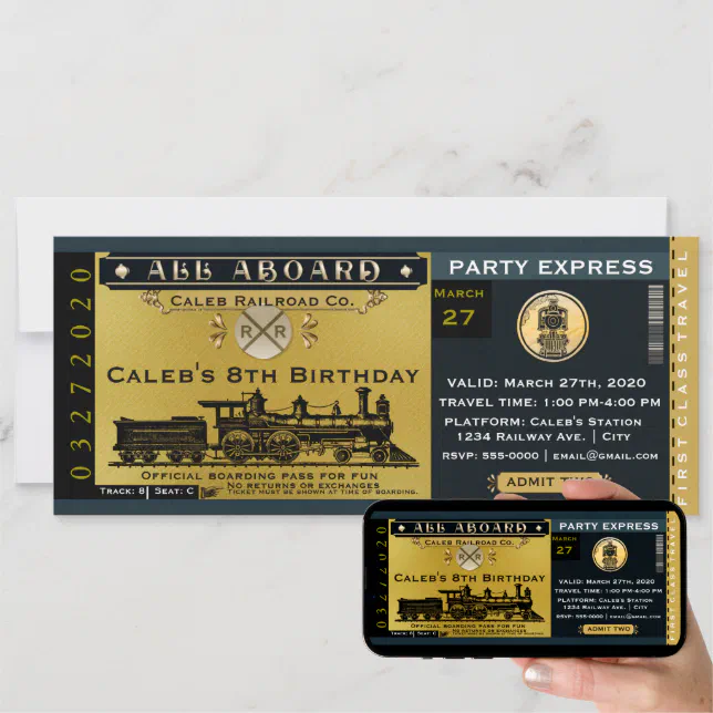 Elegant Vintage Travel Train Ticket Invitation | Zazzle