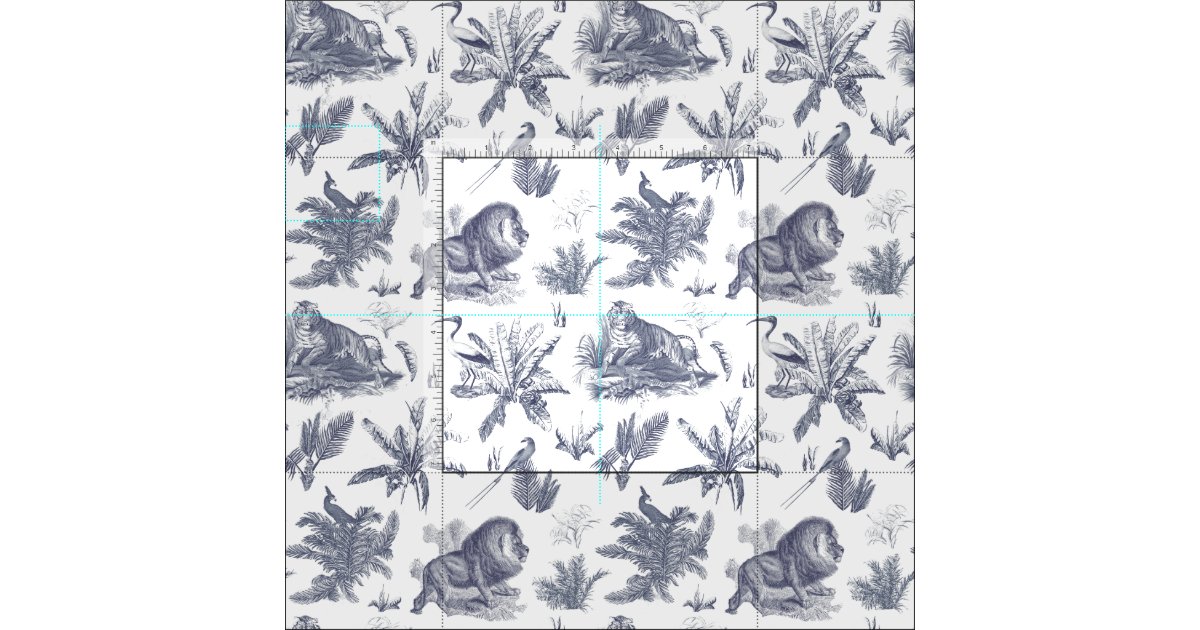 Elegant Vintage Tropical Animal Blue Toile Pattern Fabric | Zazzle