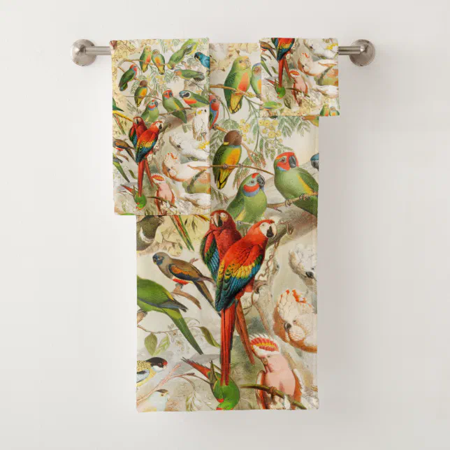 Elegant Vintage Tropical Birds Parrots Throw Pillo Bath Towel Set | Zazzle