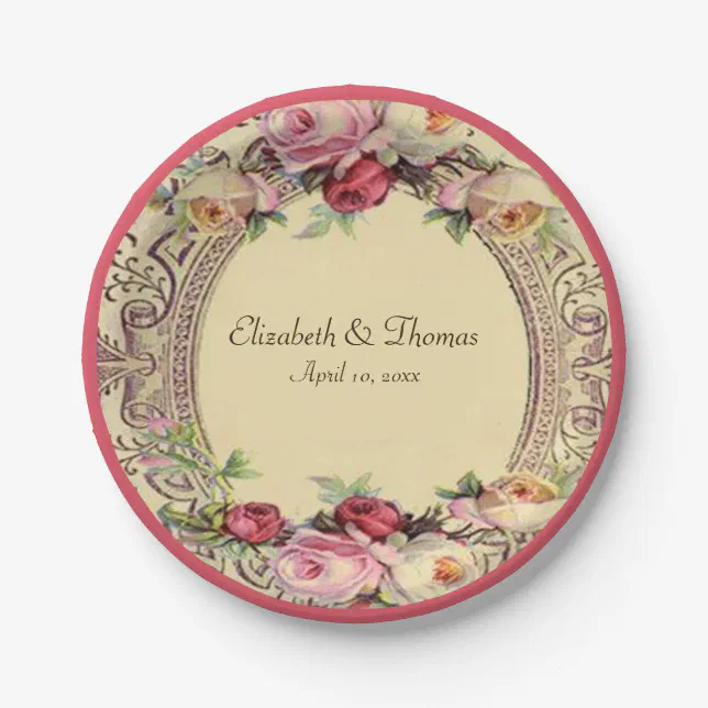 Elegant Vintage Victorian Pink Roses Paper Plate | Zazzle