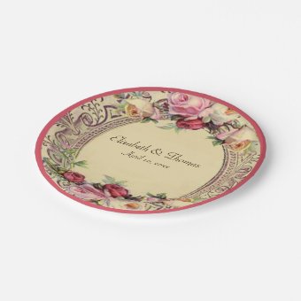 Elegant Vintage Victorian Pink Roses Paper Plate | Zazzle