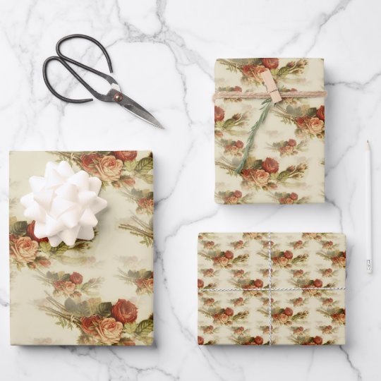 Elegant Vintage Victorian Rose Floral Pattern Wrapping Paper Sheets ...